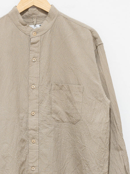 Namu Shop - ts(s) Seersucker Baggy Fit Band Collar Shirt - Khaki Beige