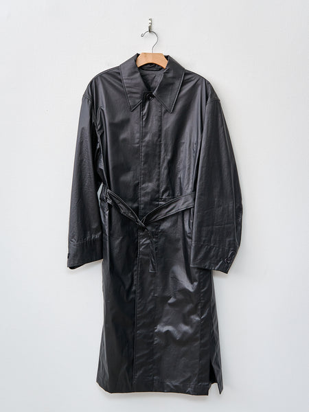 Belted Rain Coat with Slits - Ash Black
